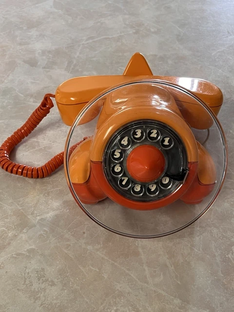 VINTAGE ROTARY PHONE Alexander Graham Plane Northern Telecom Orange 70s ...