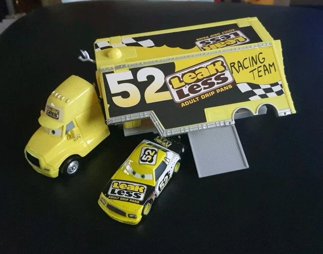 DISNEY PIXAR CARS Leak Less #52 Racer & Hauler 1:55 2009. 0619EA Yellow ...