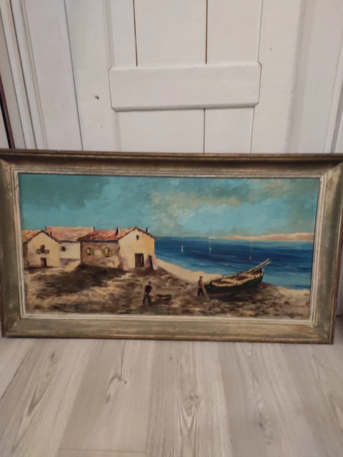 ANCIEN GRAND TABLEAU huile sur toile signé lendal decor marin EUR 199,00 - PicClick FR