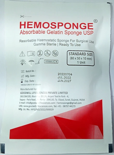GOODWILL HEMOSPONGE DENTAL Absorbable Gelatin Sponge Standard Sise ...