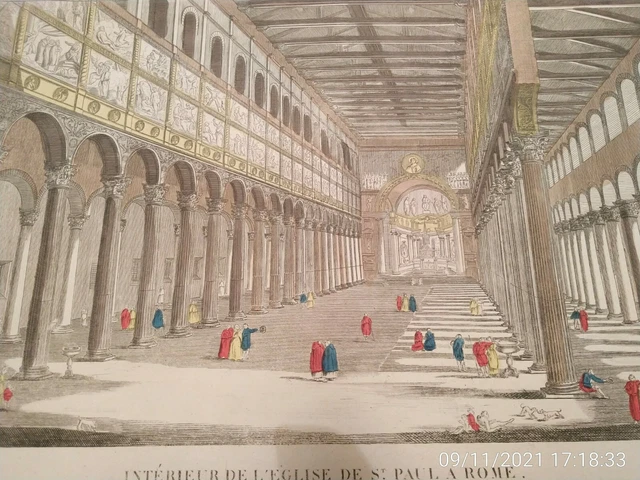 GRAVURE ANCIENNE 18EME vue optique ,."intérieur de l'église bSt Paul à Rome EUR 35,00 - PicClick FR