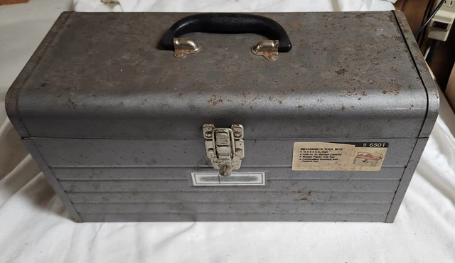 VINTAGE GRAY SEARS Craftsman Metal Tool Box 6501 18x8x9 Toolbox Classic ...