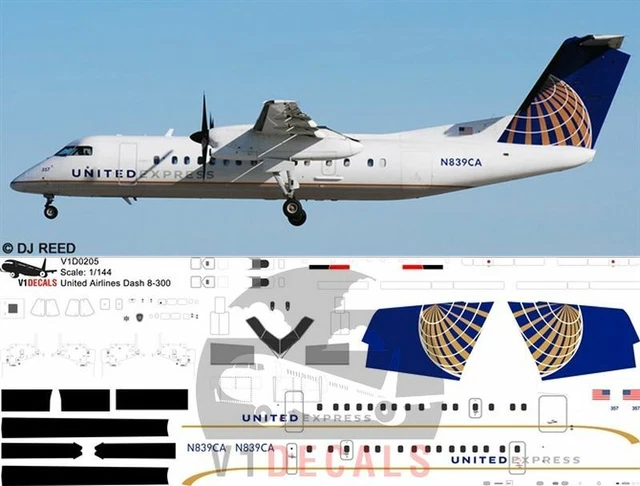 V1 DECALS DEHAVILLAND Dash 8-300 United Airlines for 1/72 Hobbycraft ...
