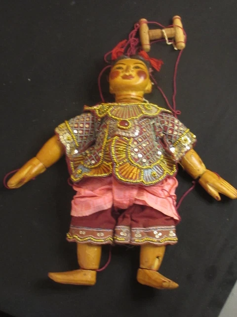 ANTIQUE BURMESE HAND Carved Wooden Marionette String Puppet With Handle ...
