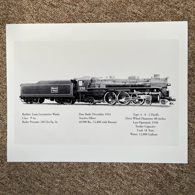 BOSTON & MAINE BM Railroad Locomotive Engine #3713 P-4a Builder's Photo ...