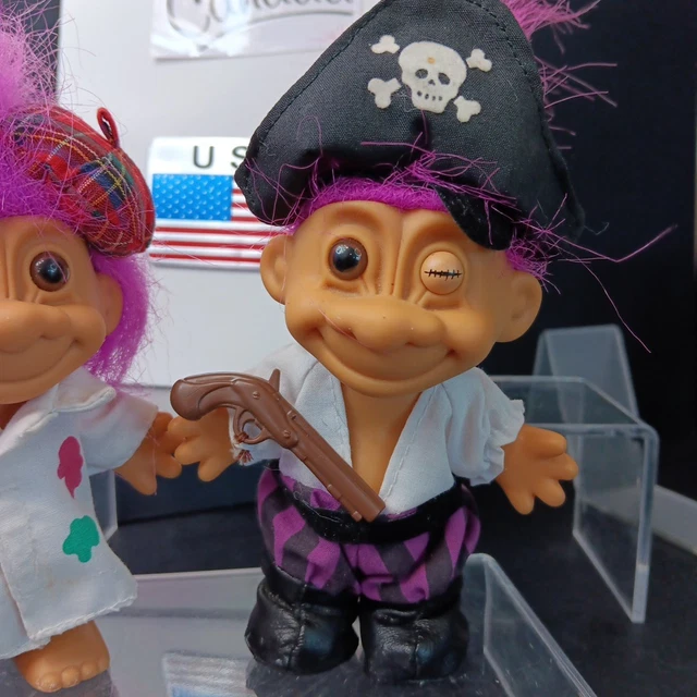 2 VINTAGE RUSS Troll Dolls Painter and My Lucky Pirate Purple Hair CN ...