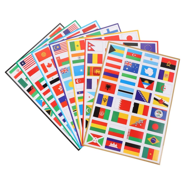7 SHEETS FLAGS of The World Sticker Country Stickers Bulk Miss £8.25 ...