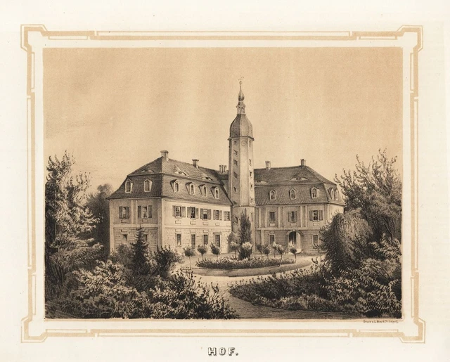 HOF NEUES SCHOSS Naundorf Sachsen Lithographie Poenicke 1860 EUR 28,99 ...