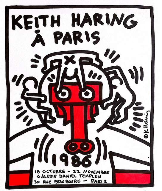 KEITH HARING - Pop Art - Original Felt Pen and paint Drawing - Paris (4 ...