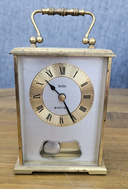 VINTAGE ACCTIM BRASS Quartz Bell Carriage Clock Pendulum Movement ...