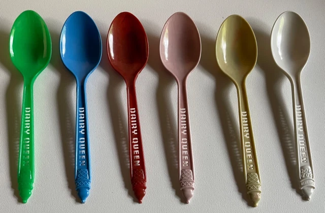 VINTAGE DAIRY QUEEN Plastic Spoons Set of 6 Ice Cream Spoons with Cut ...