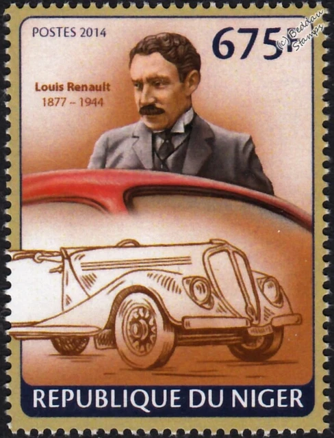 LOUIS RENAULT & 1930s Viva Grand Sport Car Automobile Stamp (2014 Niger ...