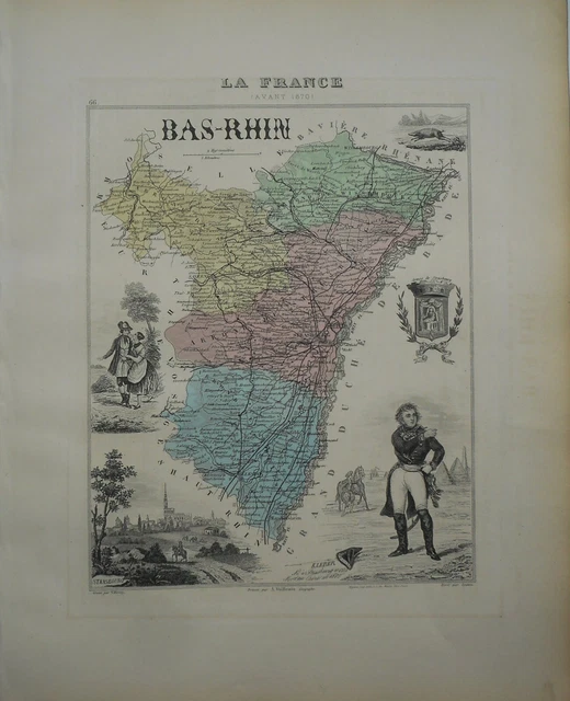 CARTE FRANCE DÉPARTEMENT du BAS RHIN avant 1870 - VUILLEMIN Edition ...