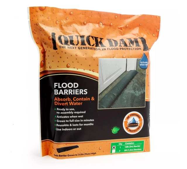 QUICK DAM 3M/10FT Water Activated Flood Barrier Protection Defence Sand ...