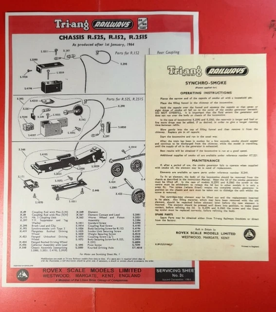 TRIANG HORNBY COPY Synchrosmoke Operating and Service Sheet X391 & X392 ...