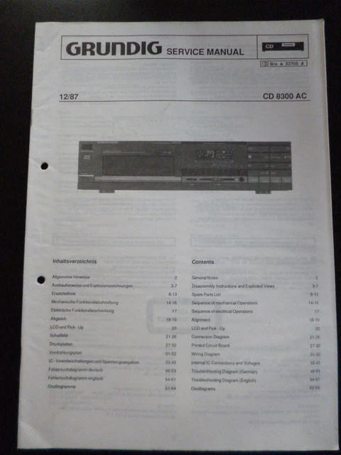 ORIGINAL SERVICE MANUAL Grundig CD 8300 AC EUR 10,90 - PicClick DE