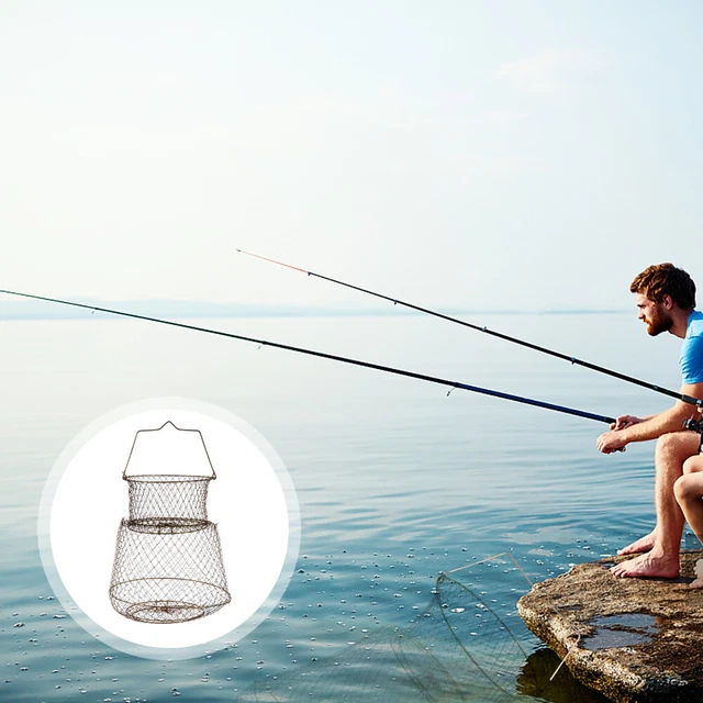 STEEL WIRE FISH Basket Portable Fishing Cage Floating Bait Cage £13.95 ...