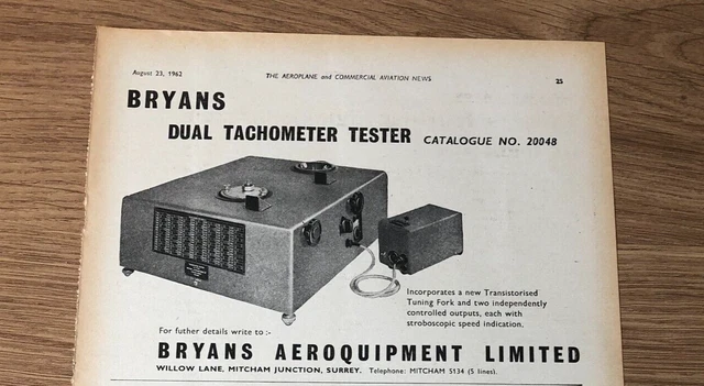 (STA132) ADVERT 5X8& Bryans Aeroquipment Limited Bryans Dual Tachometer ...