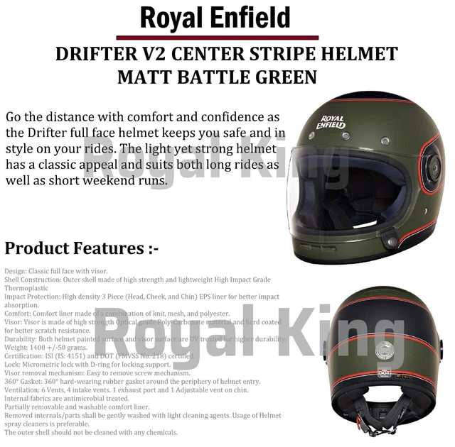 ROYAL ENFIELD GENUINE Drifter Center Stripe Full Face "MATT BATTLE ...