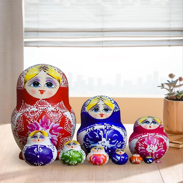 10X NESTING DOLL Traditional Handmade Figures Cartoon Nesting Wishing ...