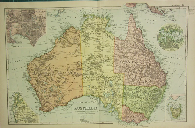 1912 GRANDE MAPPA Antica ~Australia~ Plan Di Melbourne Dintorni Sydney ...
