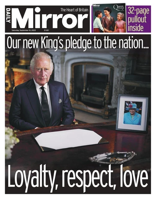 UK DAILY MIRROR Newspaper King Charles III / Queen Elizabeth II - 10/09 ...