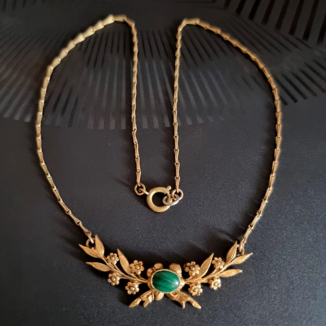 ANCIEN COLLIER ART Nouveau 1900 en métal doré et pierre verte ANTIQUE ...