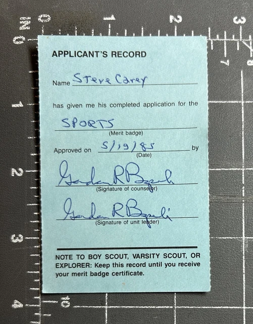 VINTAGE SPORTS MERIT Badge Application Card Boy Scouts of America BSA ...
