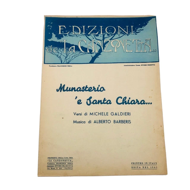 ALBERTO BARBERIS Munasterio 'e Santa Chiara Spartito La Canzonetta 1945 ...