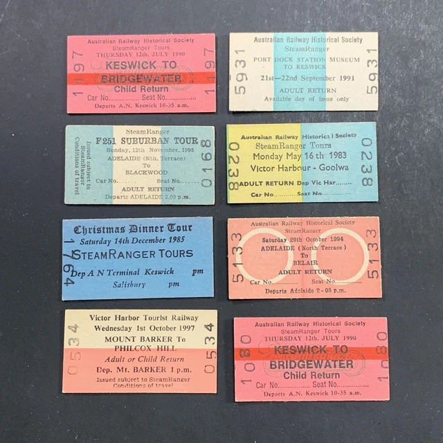 LOT X8 VINTAGE AUSTRALIAN HISTORIC RAILWAY STEAMRANGER TRAIN TICKET # ...