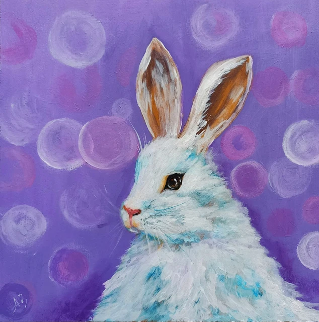 WHITE RABBIT PAINTING Cute Bunny Artwork Wildlife Animals Original Art ...