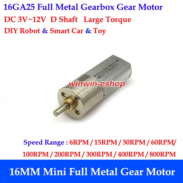 MINI 16MM GEAR Motor DC3V-12V Slow Speed Full Metal Gearbox Reducer ...