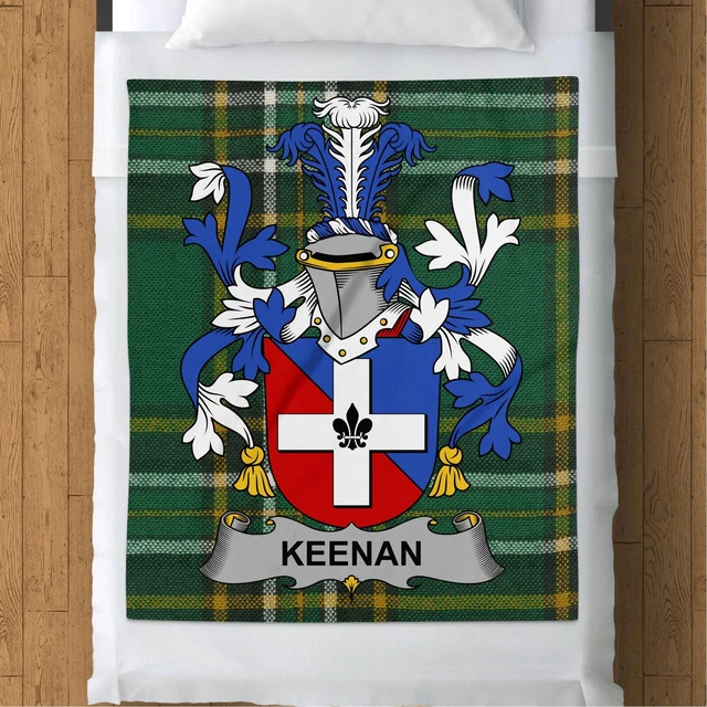 KEENAN FAMILY COAT of Arms on Irish National Tartan Blanket Design £52. ...