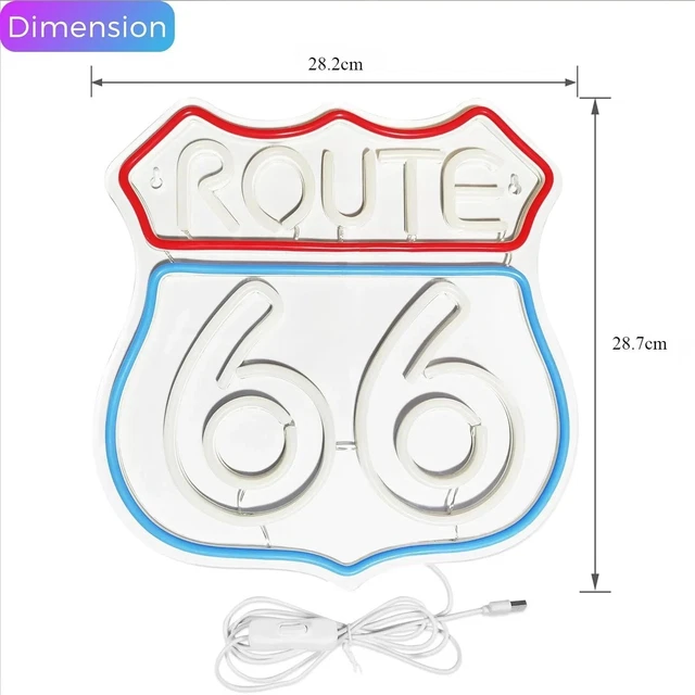ROUTE 66 NEON Signs LED Light Signs Bedroom Walls Decorated with Blue ...