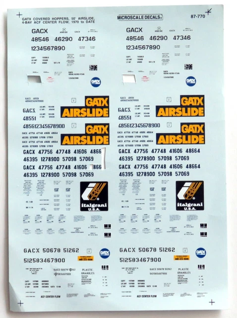 HO MICROSCALE DECALS 87-770 GATX CVD HOPPERS 50' AIRSLIDE ACF 1970 TO ...