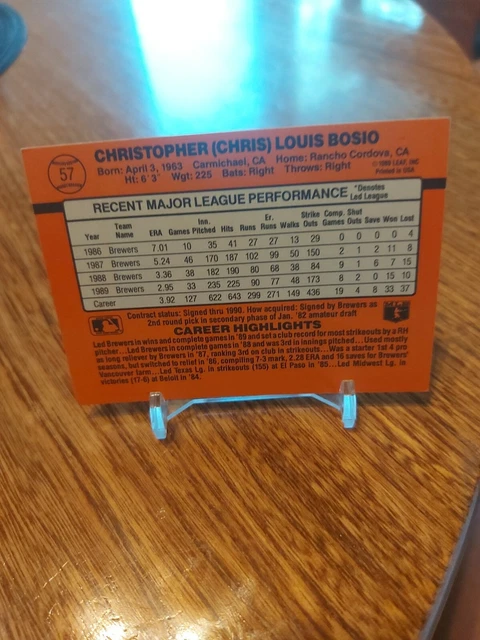 DONRUSS 1990 ERROR Card Of Chris Bosio!!! No. After Inc Sp!!! $4.99 ...