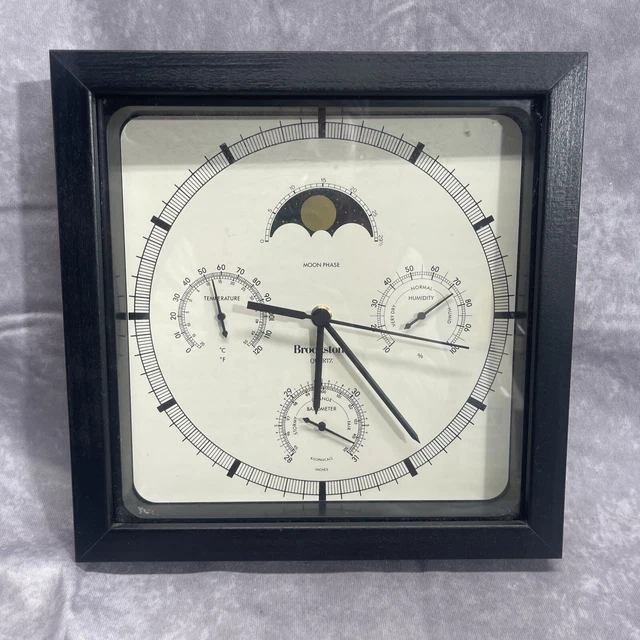 BROOKSTONE WEATHER STATION & Clock w Moon Phase, Humidity, Temperature ...