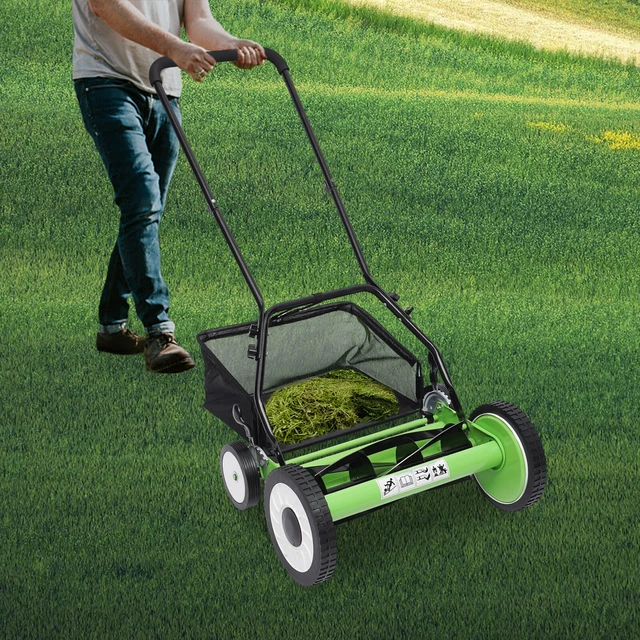 16'' 5-BLADE CORDLESS Manual Push Reel Lawn Mower Grass Cutting Machine ...