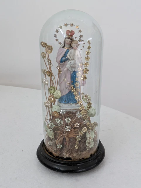 ANTICA MADONNA CON Bambino in campana di vetro – Statuina in porcellana ...