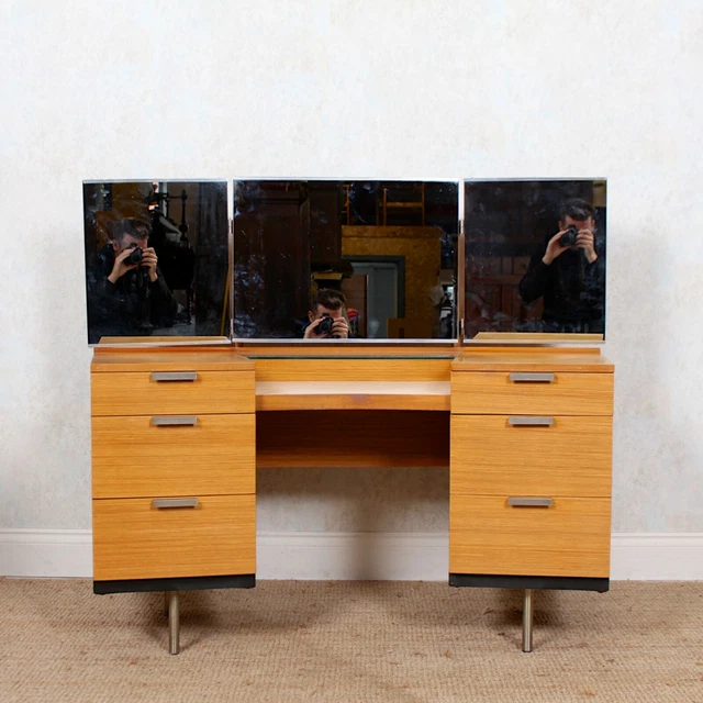 VINTAGE STAG DRESSING Table Triple Mirror MCM Retro £295.00 - PicClick UK