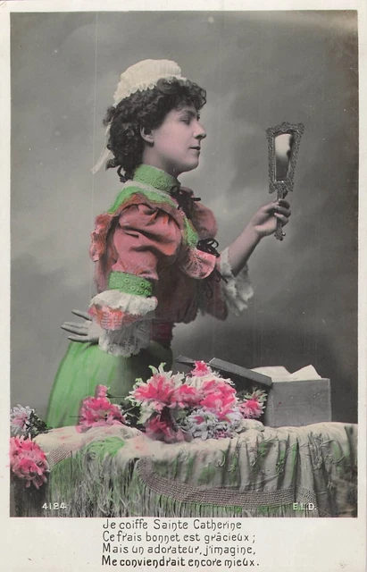CP JE COIFFE Sainte Catherine - Femme Coiffe Dentelle Et Miroir ...