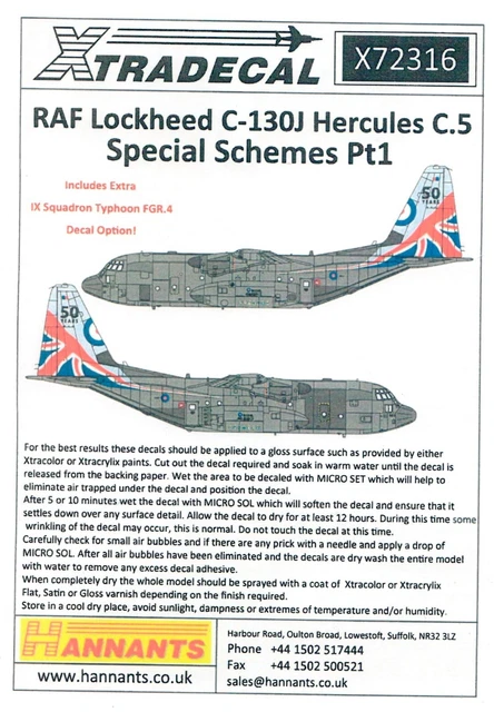 1/72 XTRADECAL (X72316) RAF Lockheed C-130J Hercules C.5 Special ...