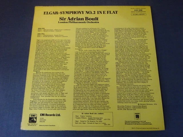 ELGAR - SYMPHONY NO 2 LP, London P/O, Adrian Boult, EMI ASD 3266 EUR 4 ...