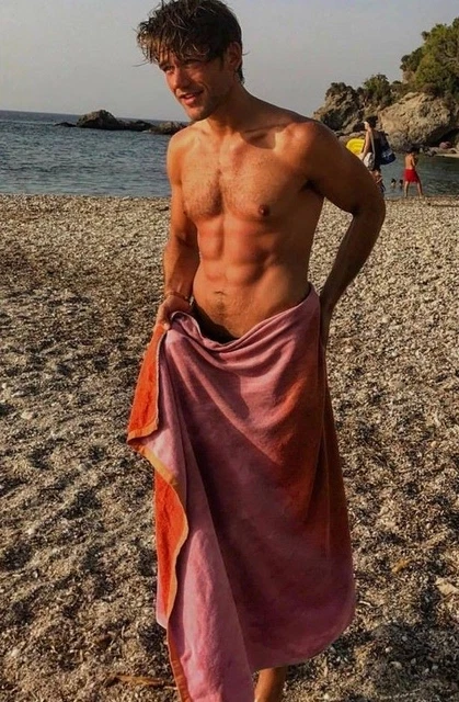 Shirtless Male Beefcake Muscular Body Beach Jock Hunk Shaggy Guy Photo