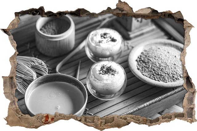 BEAUTIFUL DECORATED MATCHA Tea Art B&w - 3D-Look Breakthrough Wall ...