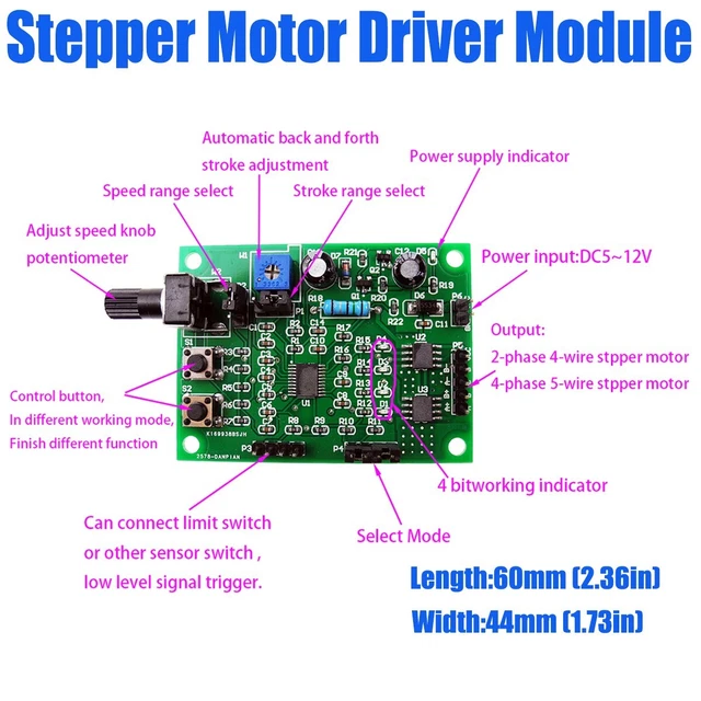 2-PHASE 4-WIRE DC5V-12V Micro Stepper Motor Driver Module Speed ...