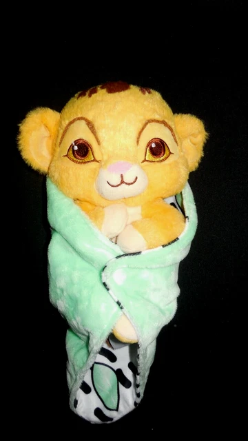 DOUDOU PELUCHE SIMBA roi lion couverture feuille vert blanc noir DISNEY ...