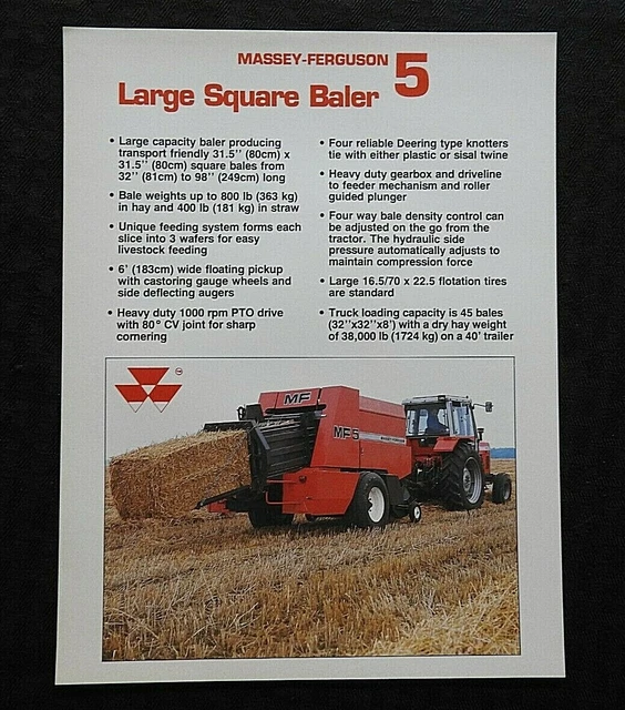 1988 MASSEY-FERGUSON & Mf #5 Grand Carré Baler " Spécifications Brochure Belle EUR 15,90 ...