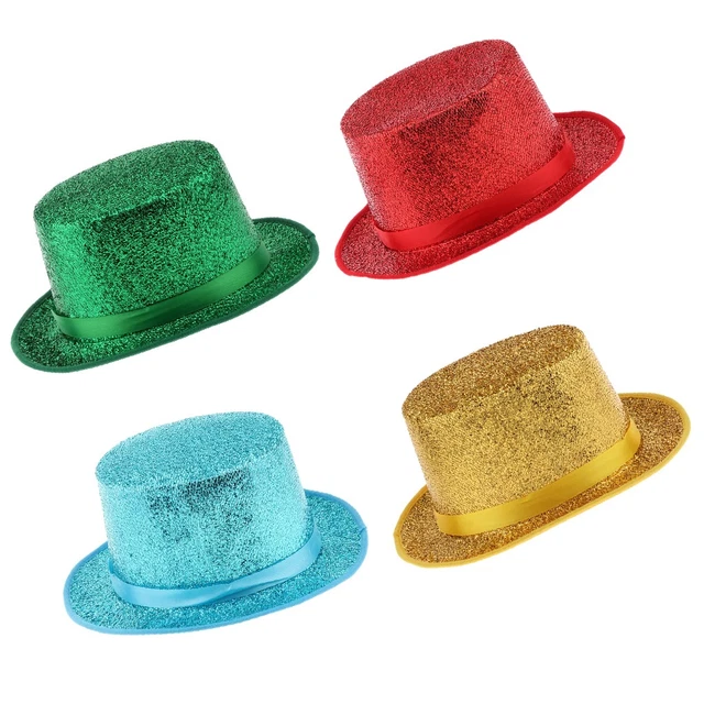 MEN WOMEN TOP Hat Fancy Dress Shiny Sequin Magician Performing Hat £11. ...