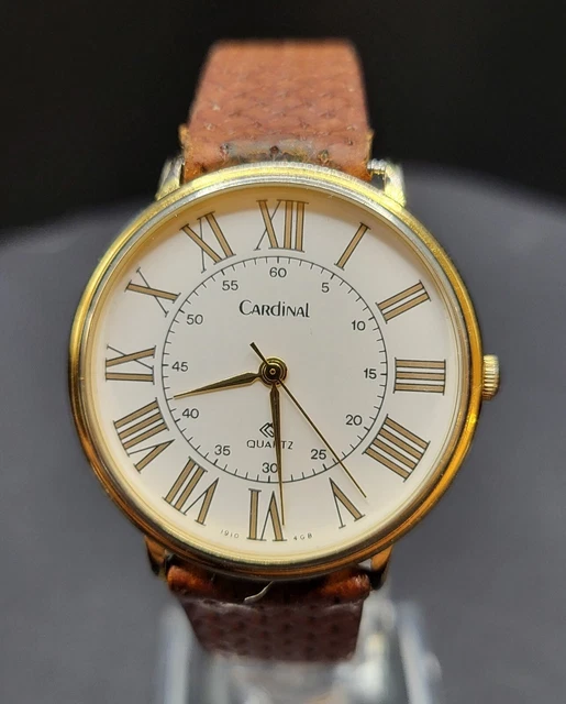 VINTAGE 1980S JAPANESE Cardinal Gold Tone Men Quartz Watch Leather ...